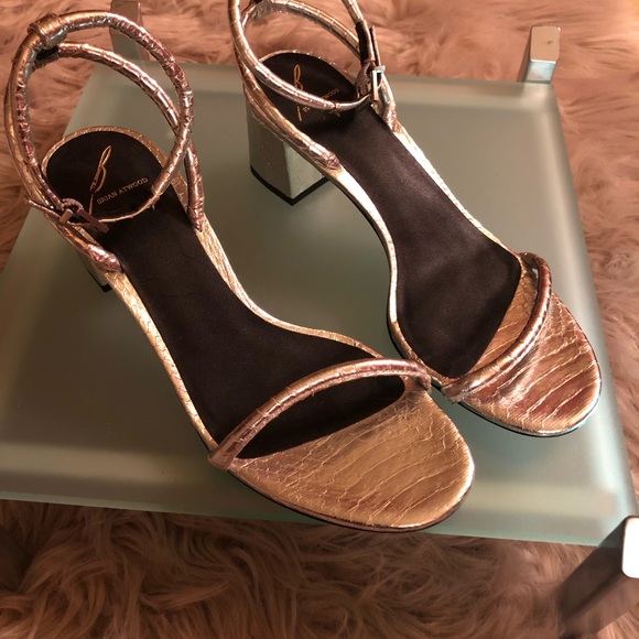 Brian Atwood | Shoes | Brian Atwood Snakeskin Embossed Silver Sandal ...
